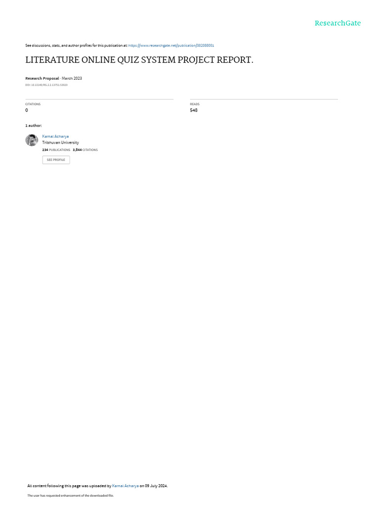 Literature Online Quiz System Project Report.: March 2023 | PDF ...
