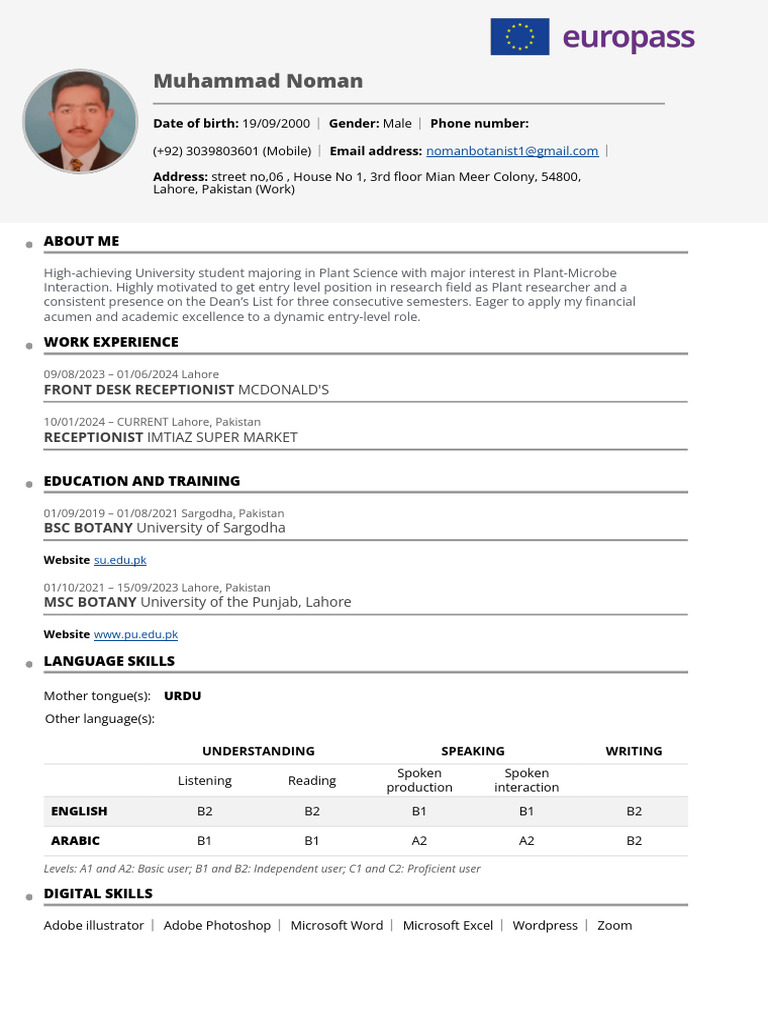 Muhammad Noman: About Me | PDF