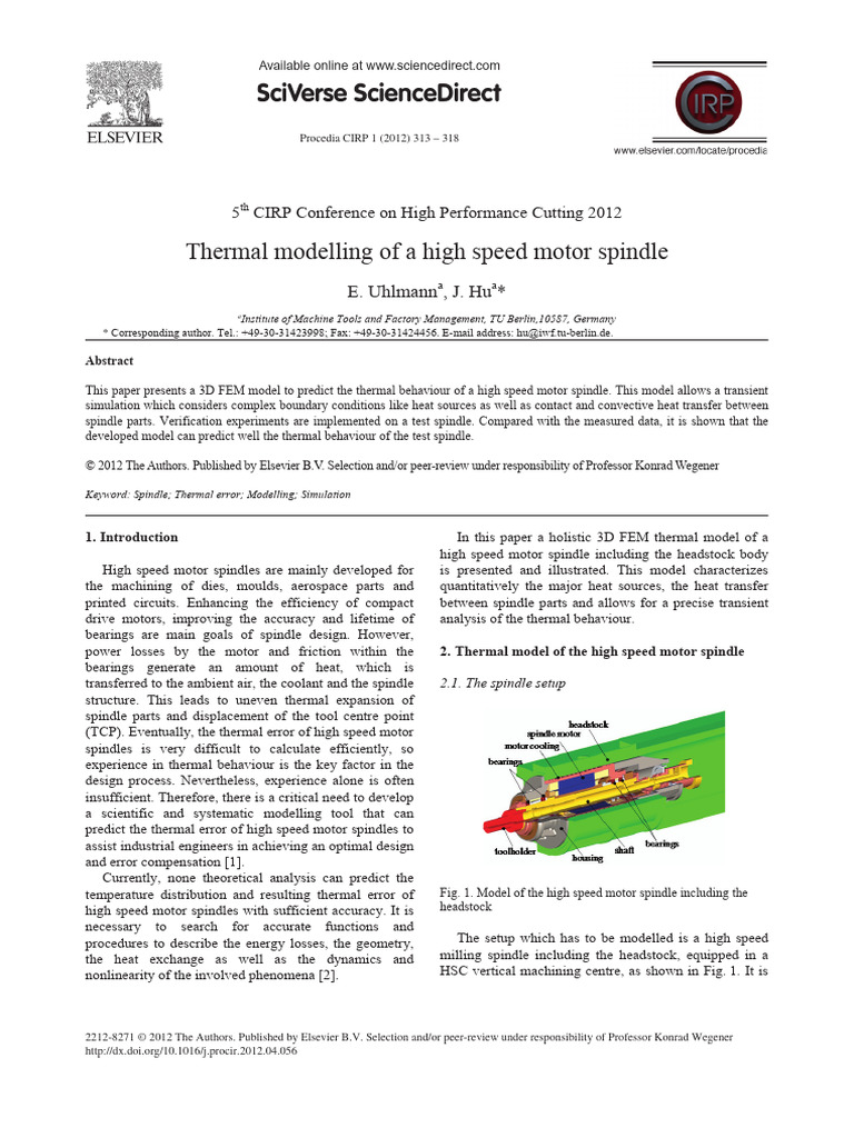 Thermal Modelling of A High Speed Motor Spindle | PDF | Heat Transfer | Electric Motor
