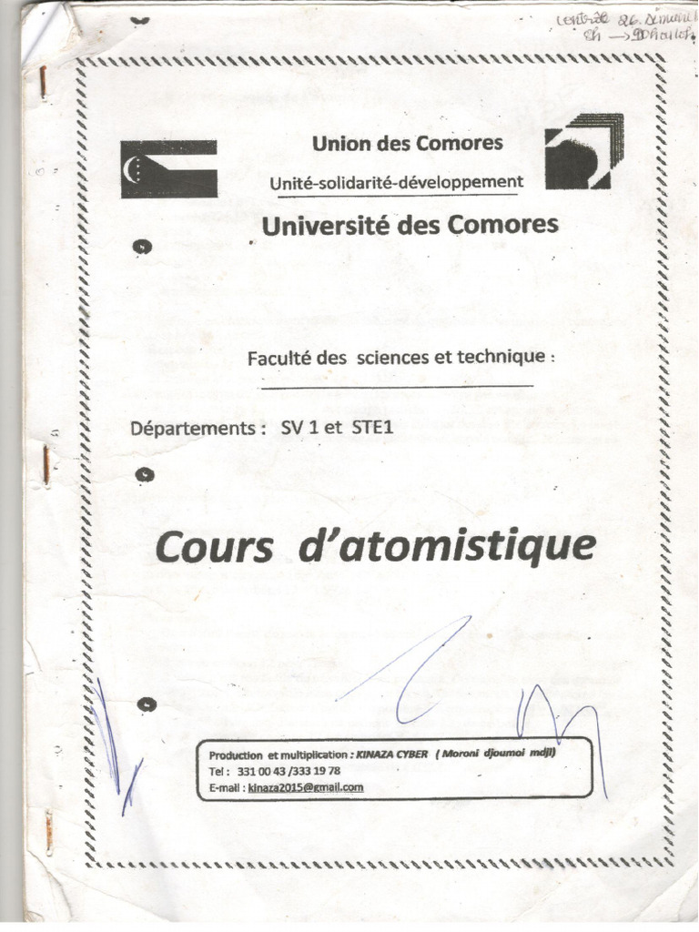 Cours Résumé d'Atomistique SV1-STE1 | PDF