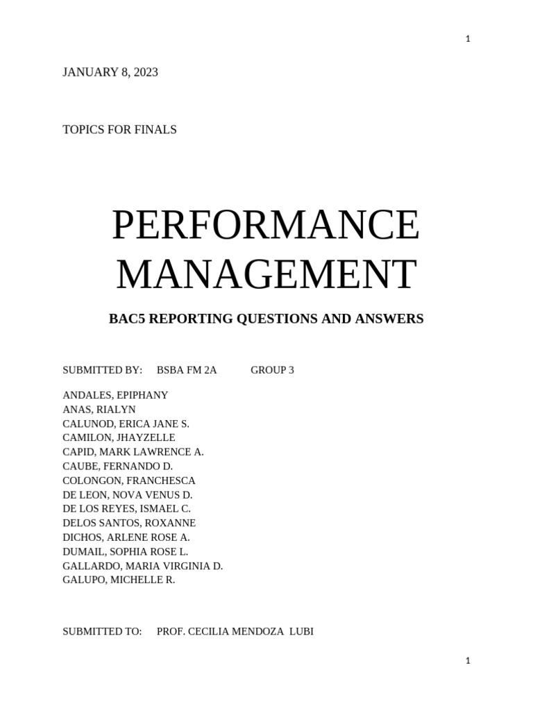 Bsba FM 2a Performance Management Group 3 Q & A | PDF | Performance ...