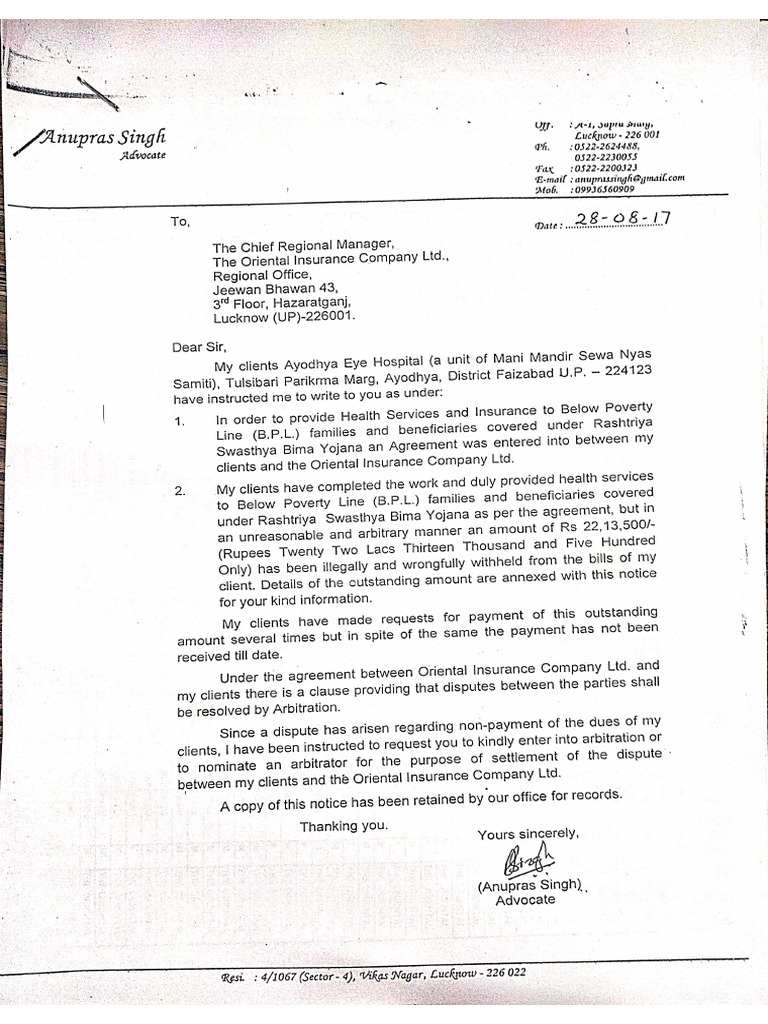 Cover letter of insurance providers | PDF