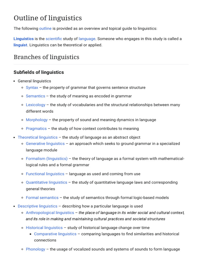 Outline of Linguistics - Wikipedia | PDF | Linguistics | Semantics