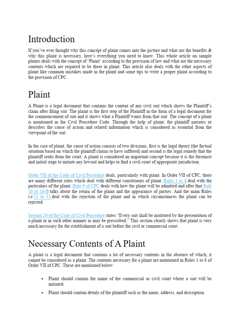 Plaint | PDF | Lawsuit | Cause Of Action