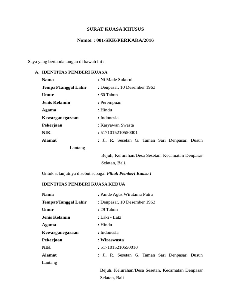 Surat Kuasa - Sidang Perdata | PDF