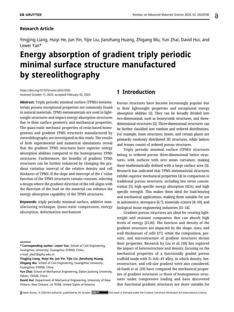 Energy Absorption of Gradient Triply Periodic Mini | PDF | Deformation ...