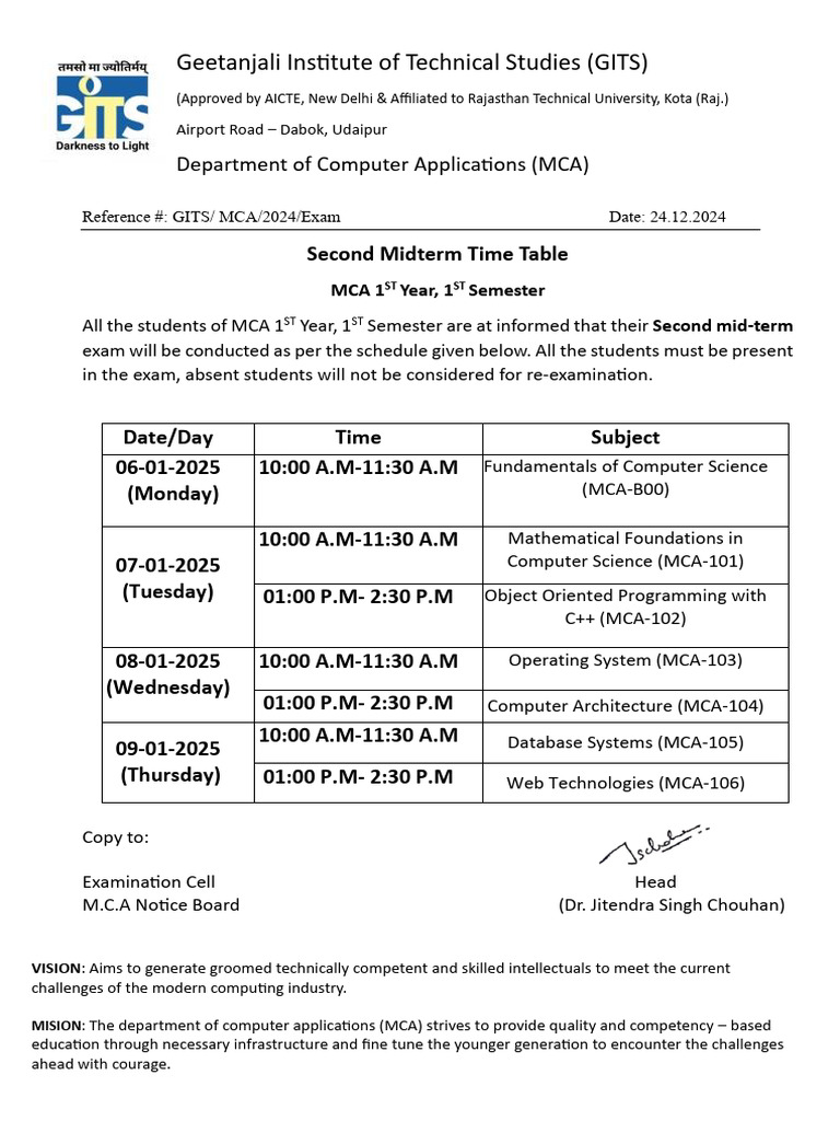 2 ND MIDTERM TIME TABLE NOTICE 1 SEM | PDF | Computing