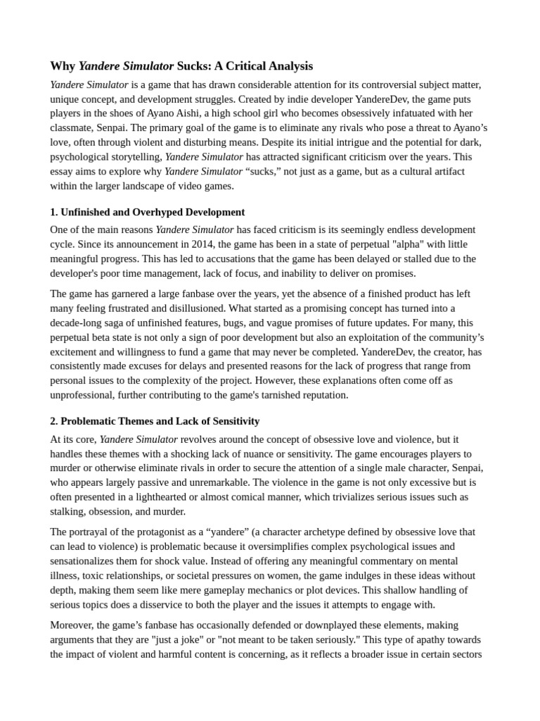 Yandere Simulator | PDF | Motivation | Motivational