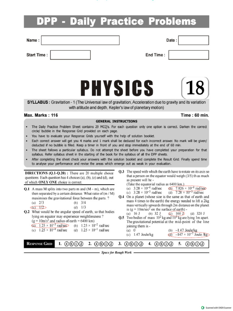 Gravitation 1 DPP (Done) | PDF