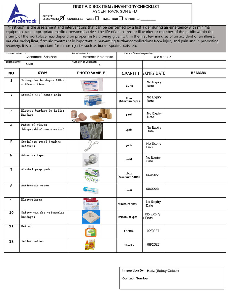 First Aid Item Inventory Verification - 2024 | PDF | First Aid | Medicine