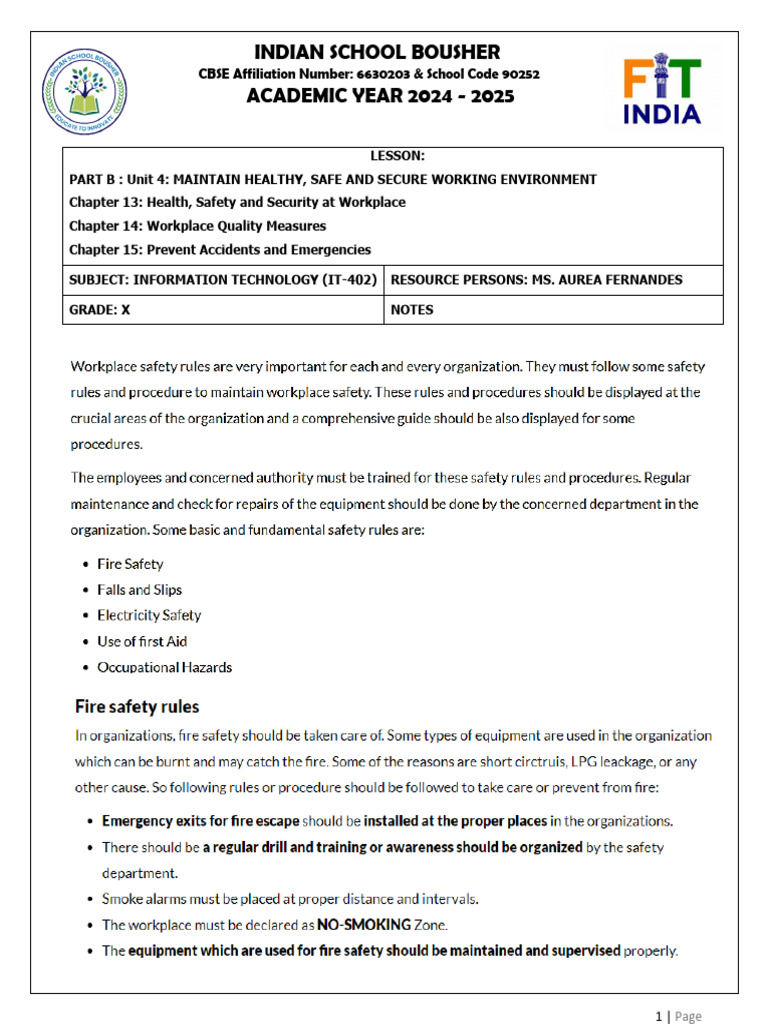 G X It Part B Unit 4 Mainain Healthy Safe and Secure Working Environment | PDF