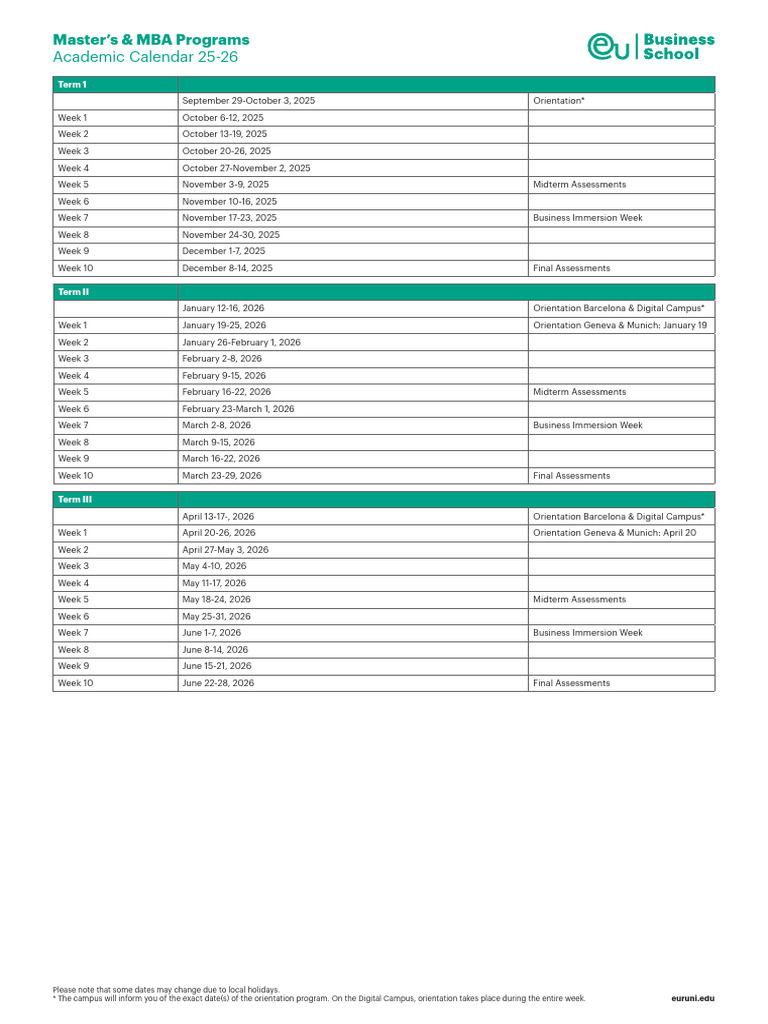 Masters and MBA Calendar 25 26 | PDF