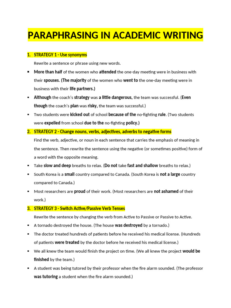 PARAPHRASING IN ACADEMIC WRITING | PDF | Verb | Adjective