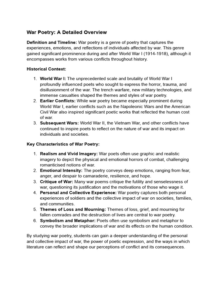 Understanding War Poetry Themes | PDF | Poetry
