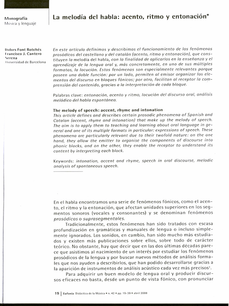 FRANCISCO CANTERO SERENA La Melodía Del Habla Acento, Ritmo Y Entonación | PDF