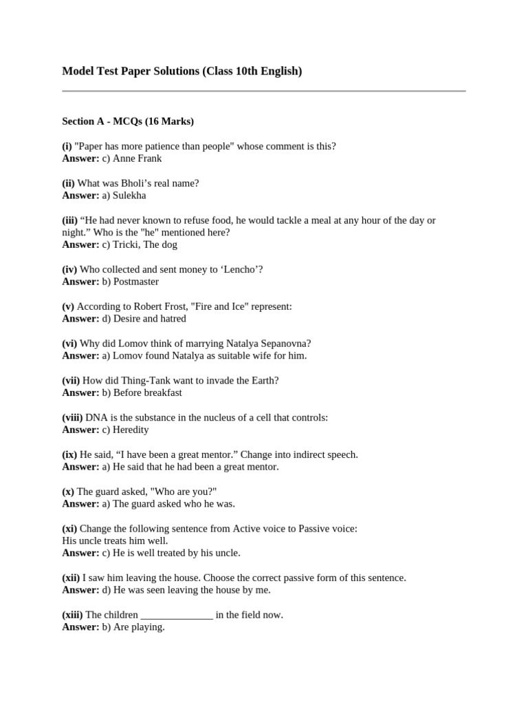 Model Test Paper Solutions | PDF