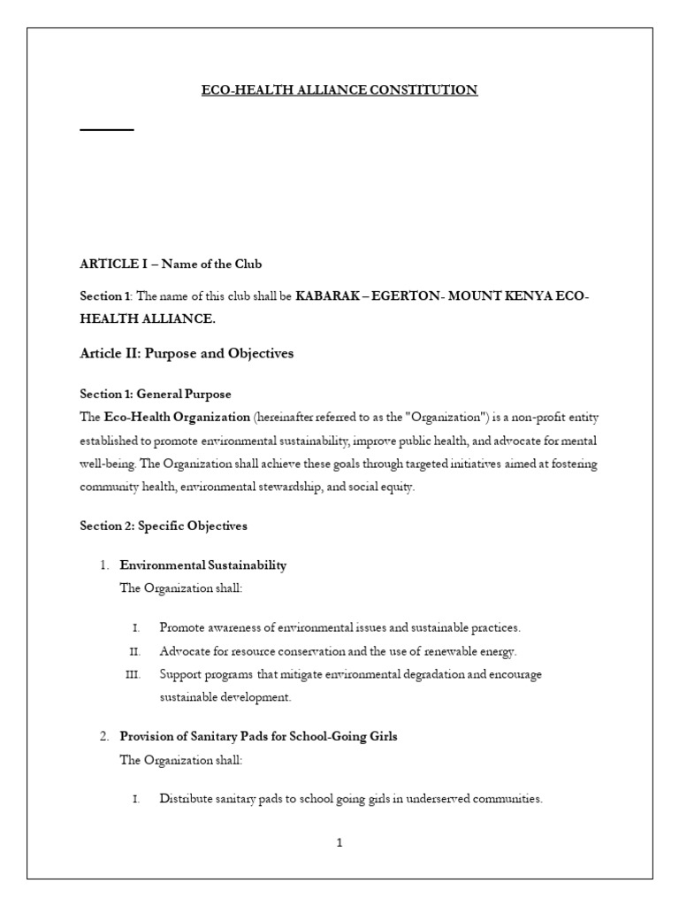 Eco Health Alliance Constitution. | PDF | Quorum | Sustainability