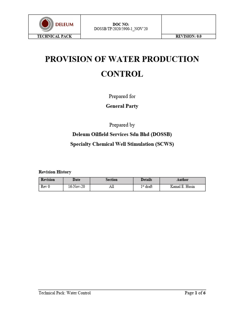 Tech Pack - Water Production Control | PDF | Gel | Cross Link