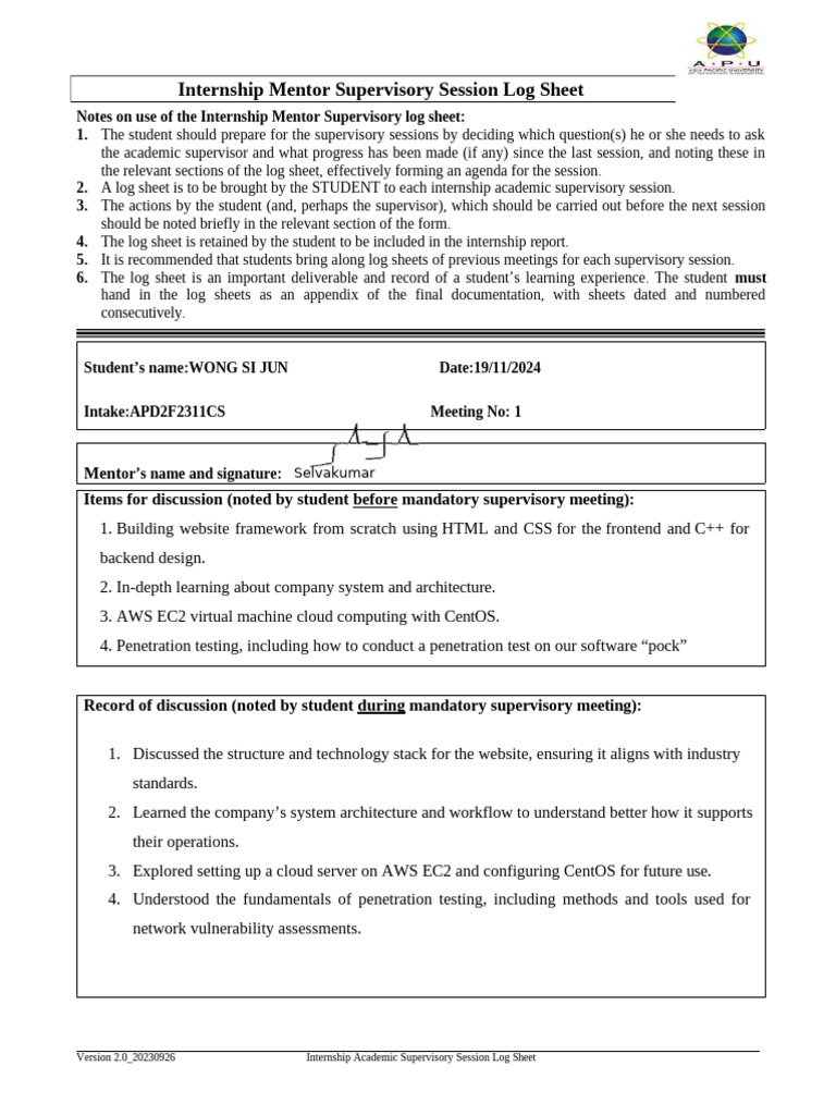 Internship Mentor Project Log Sheet | PDF | Penetration Test | Computer ...