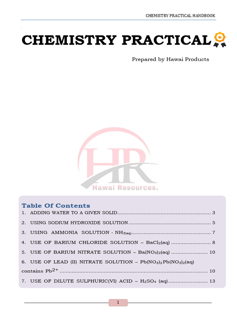 Chemistry Practical Guide | PDF | Precipitation (Chemistry) | Solubility