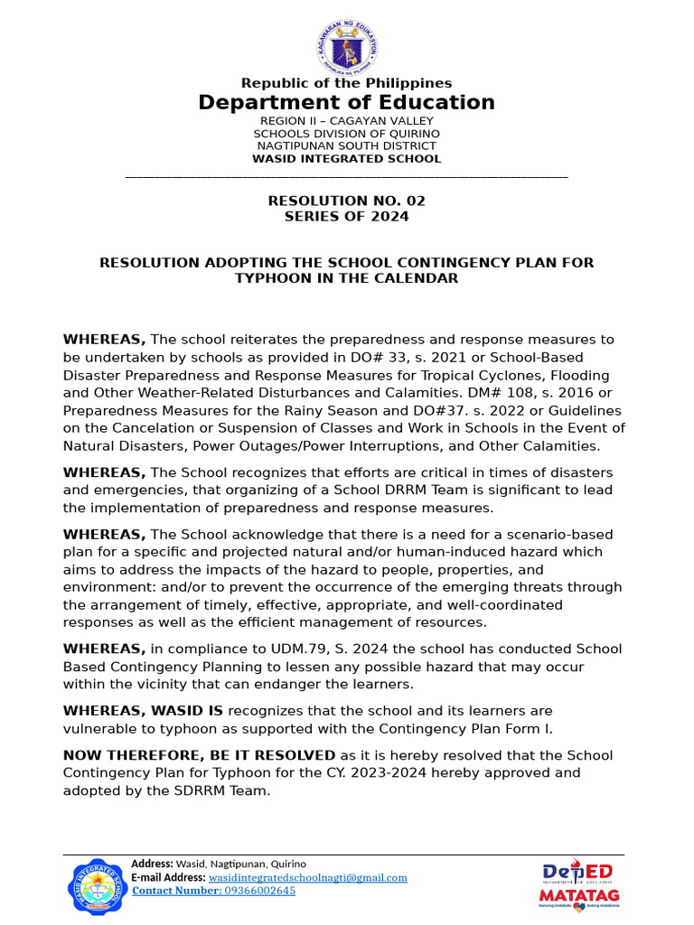 Typhoon Contingency Plan 2023-2024 | PDF | Emergency Management | Typhoon