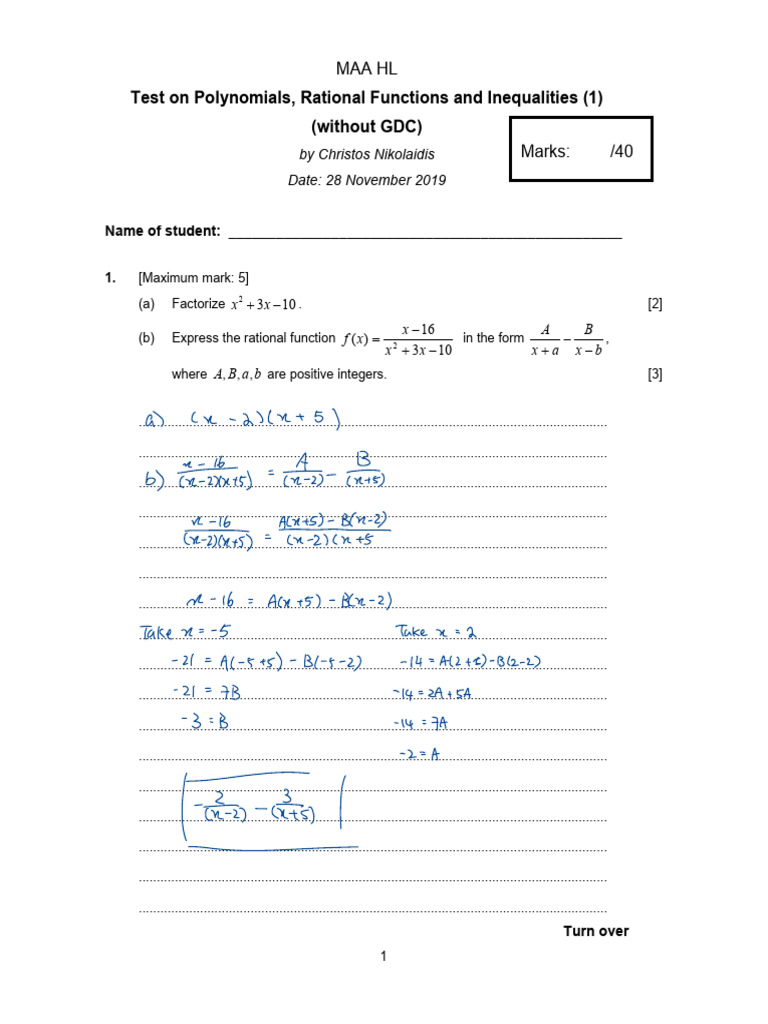 Polynomial and Rational Function Test | PDF | Mathematical Objects ...