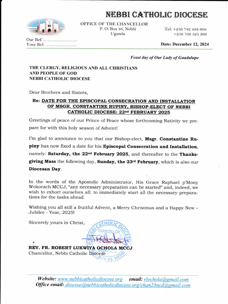 Date of Consecration of Bishop Rupiny | PDF