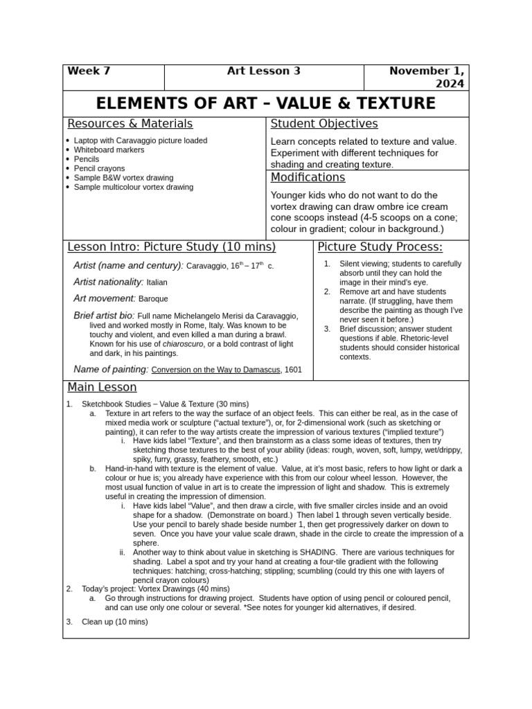 Value and Texture in Art Lesson 3 | PDF | Drawing