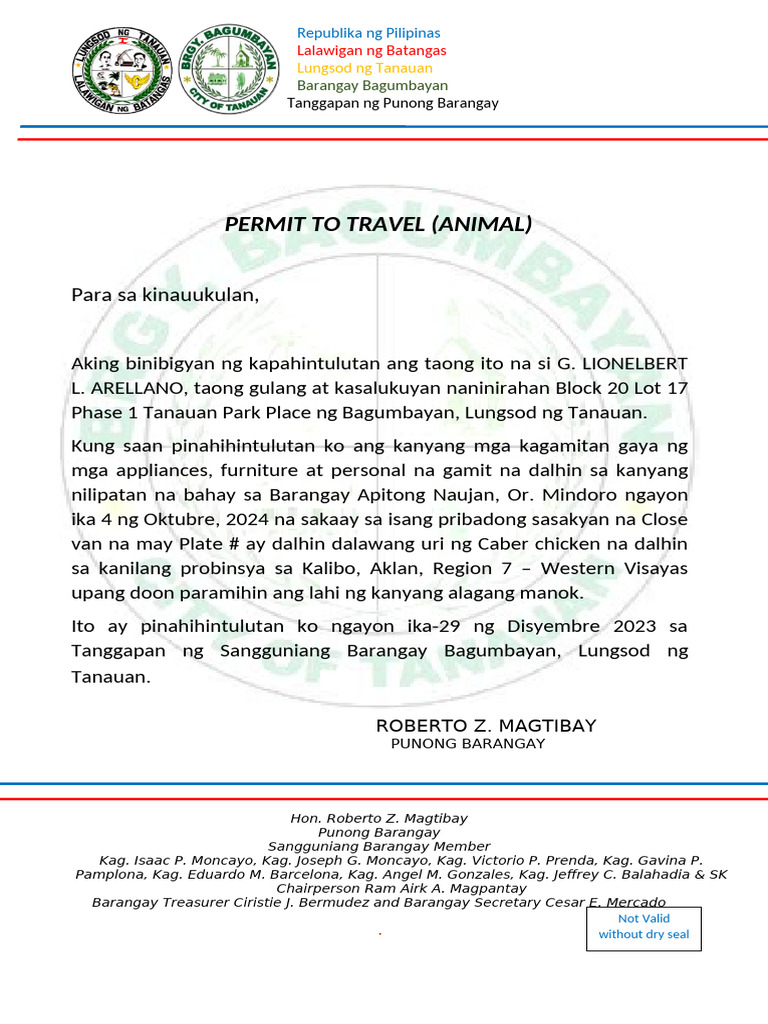 2023 travel permit animal | PDF