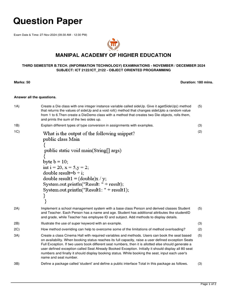 Ict 2122-Ict - 2122 - Object Oriented Programming | PDF | Method (Computer Programming ...