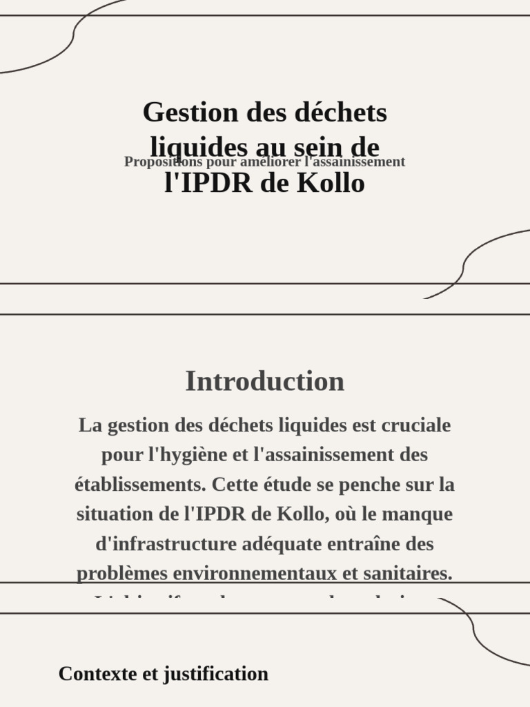 Gestion Des Déchets Liquides Au Sein de l'IPDR de Kollo: Propositions Pour Améliorer L ...