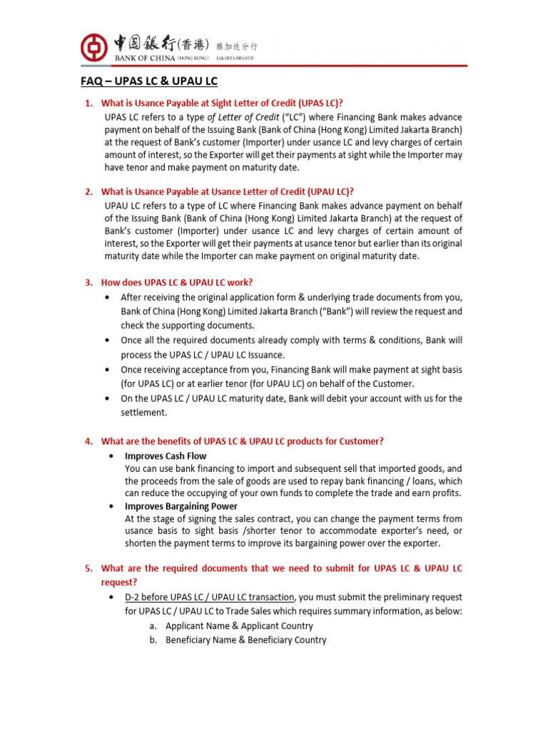 FAQ UPAS LC UPAU LC English | PDF | Banks | Letter Of Credit