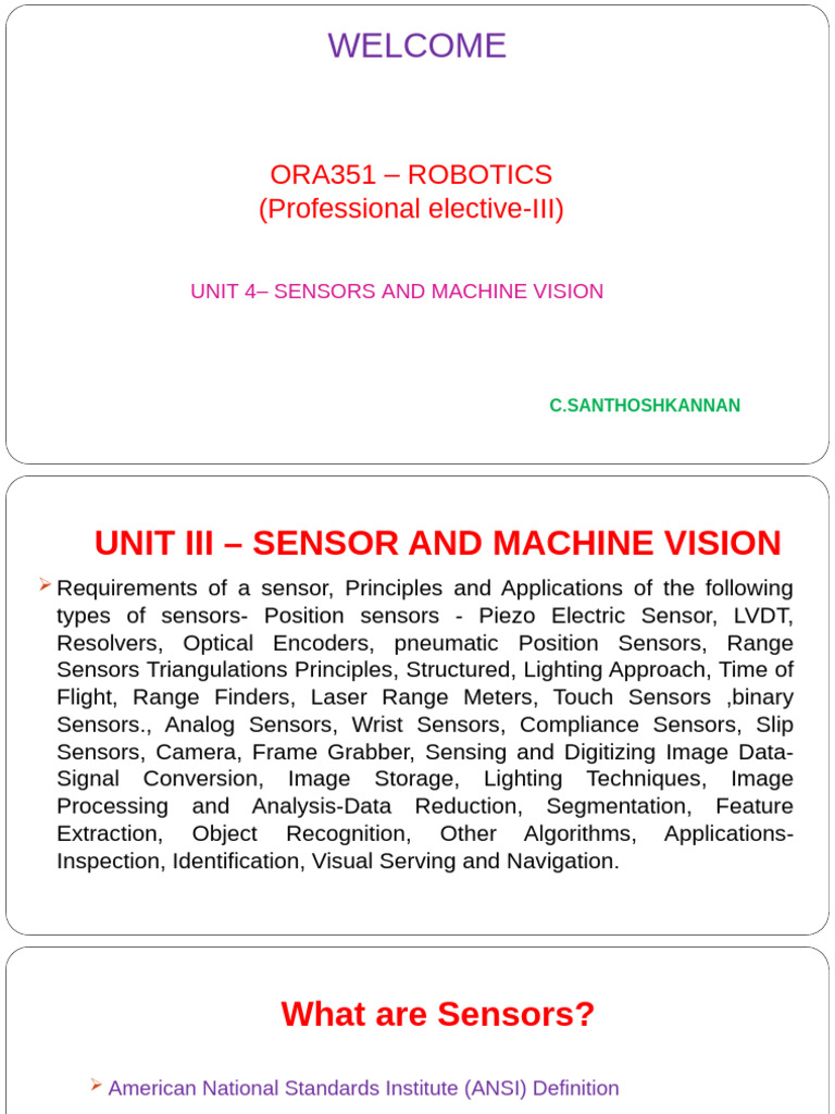 ROBOTICS SENSOR AND VISION PPT | PDF | Electrical Engineering | Electricity