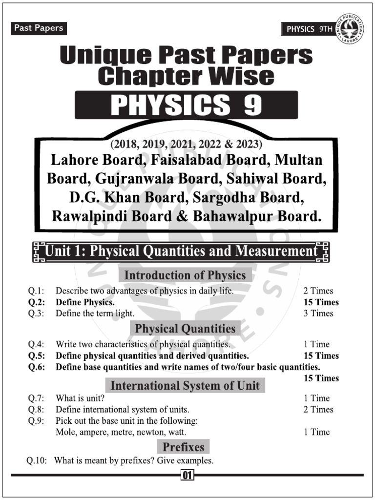 Past Paper Physics 9th | PDF