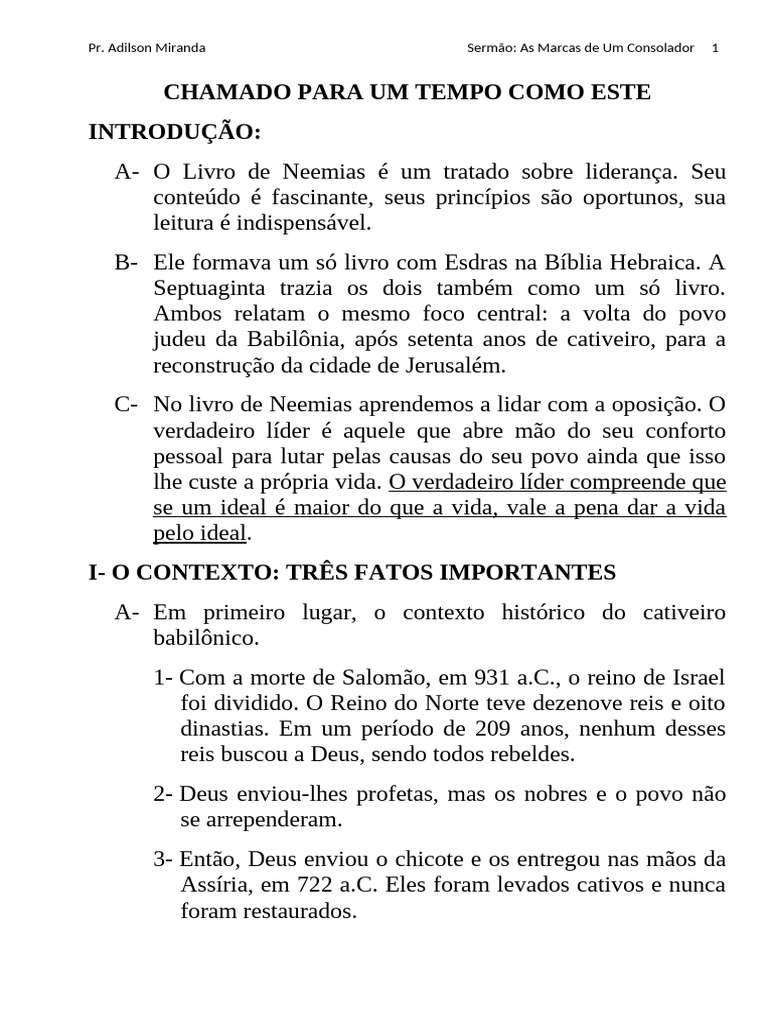 CHAMADO PARA UM TEMPO COMO ESTE - COLHEITA | PDF