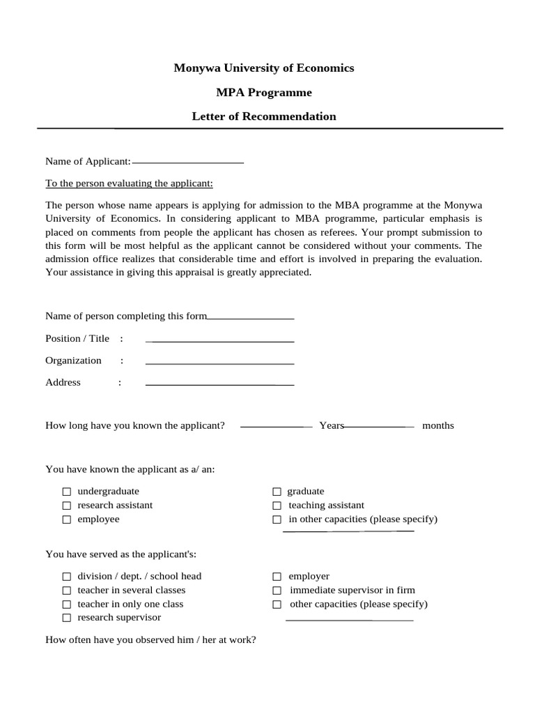 MPA-Letter-of-Recommendation-Form-Employee | PDF | Postgraduate ...