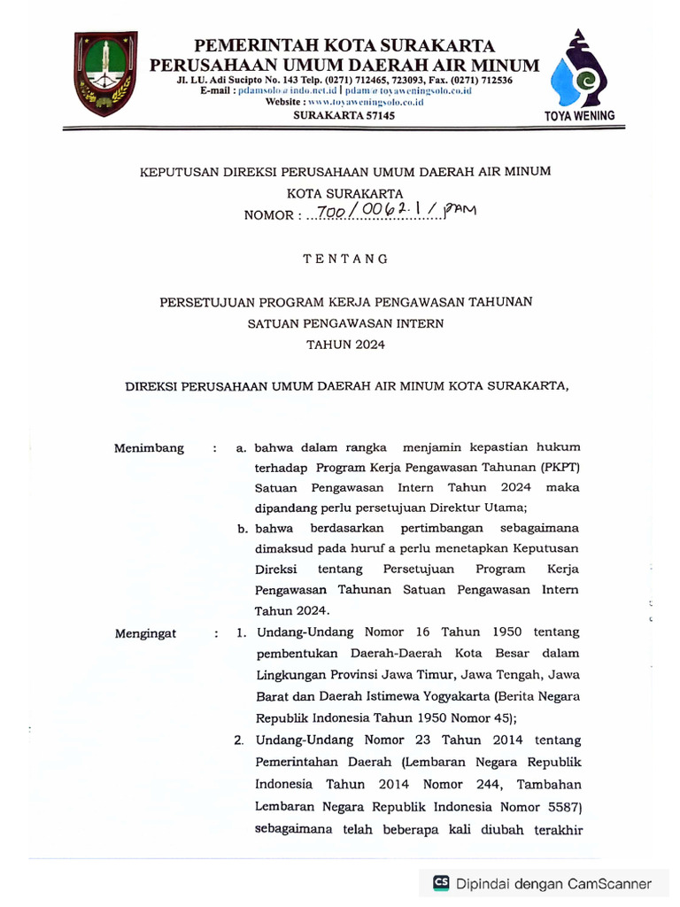 Program Kerja Pengawasan SPI 2024 | PDF