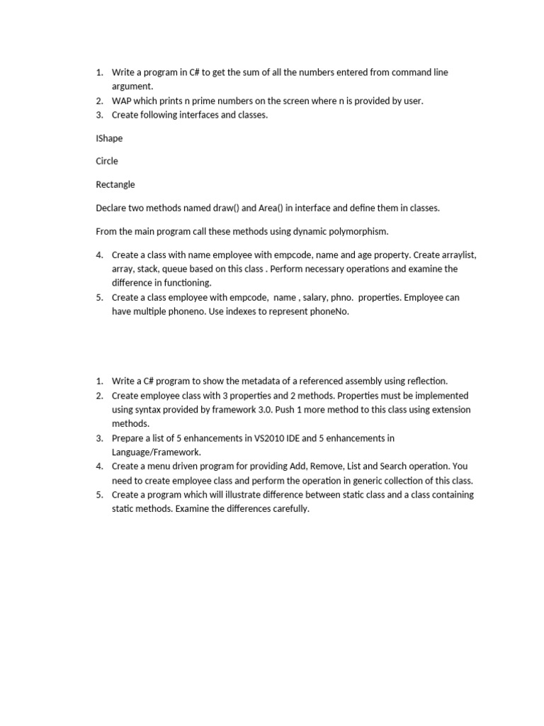 C# Programming Tasks and Examples | PDF