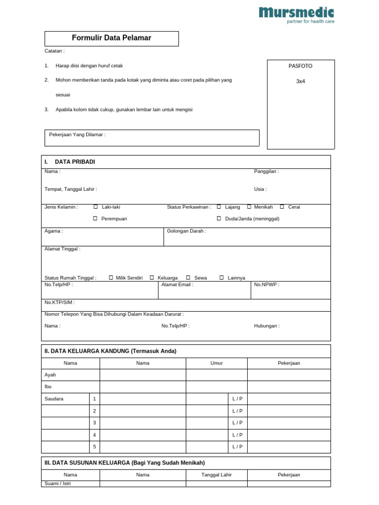 Formulir Data Pelamar - MM | PDF