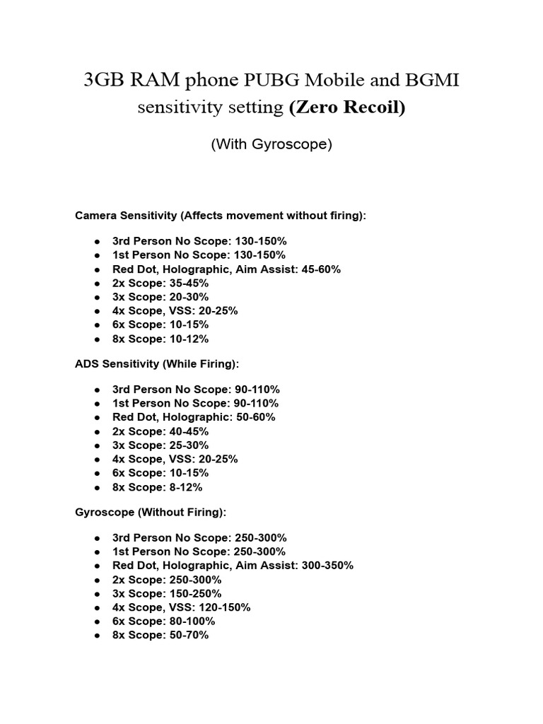 3GB RAM Phone PUBG Mobile and BGMI Sensitivity Setting 02 | PDF