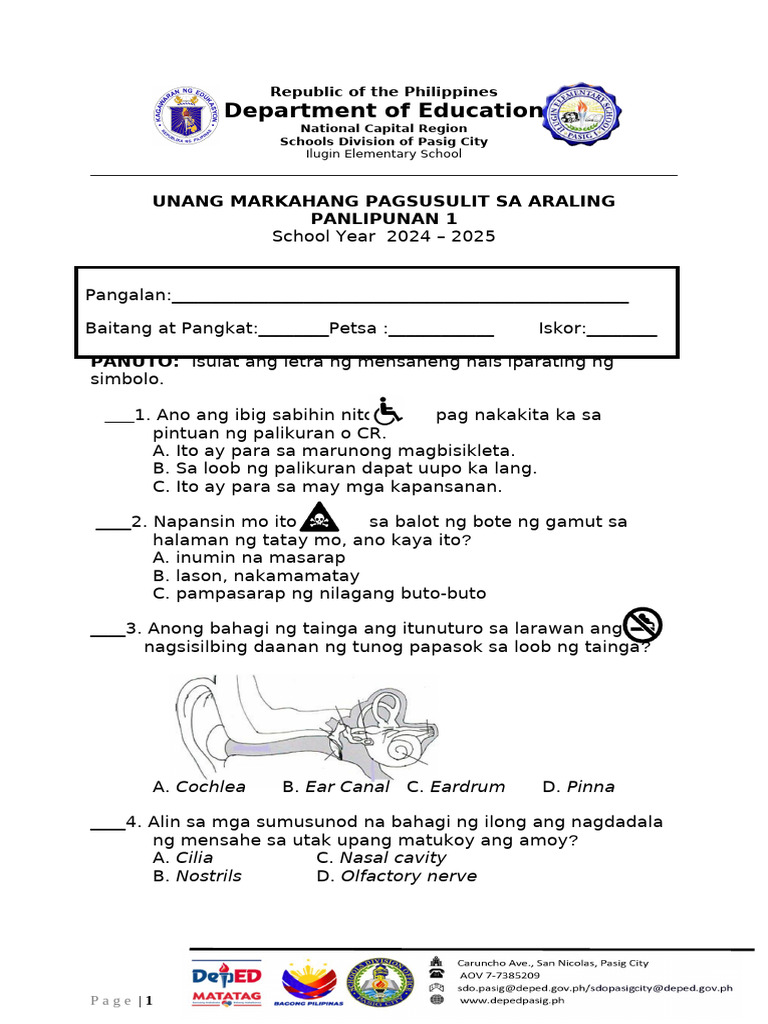 Exam Template Tagalog Version 1 | PDF