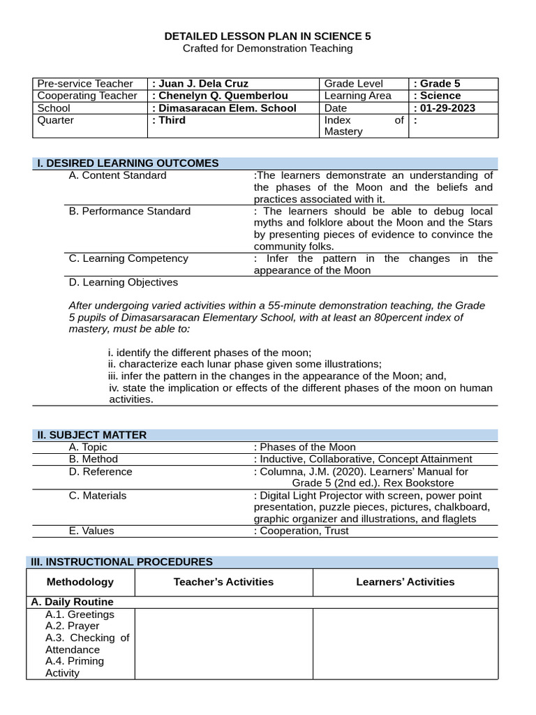 5detailed Lesson Plan Format | PDF | Lesson Plan | Learning