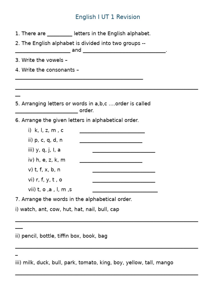 English I UT 1 Revision | PDF
