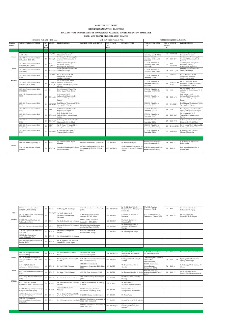 FINAL-EXAM-MAIN-TIMETABLE-FOR-1st-Year-SEM-II-2023-2024-AY (1) | PDF ...