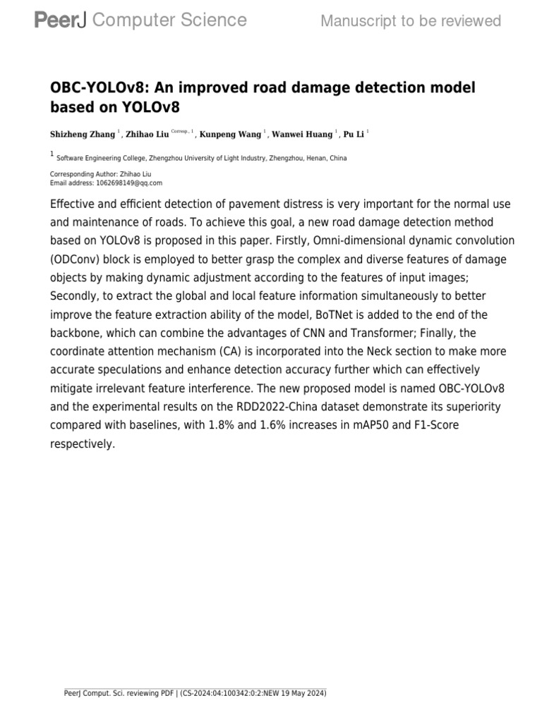 OBC-YOLOv8_ an Improved Road Damage Detection Model Based on YOLOv8 | PDF | Deep Learning ...