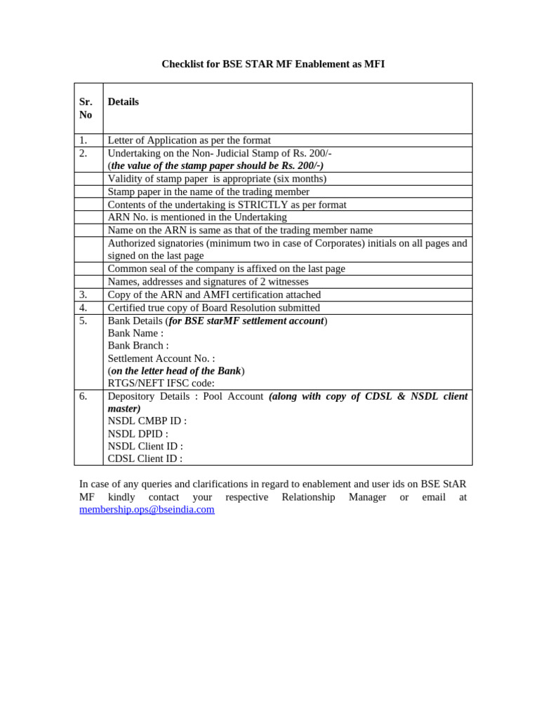 Checklist For StAR MF - MFI | PDF