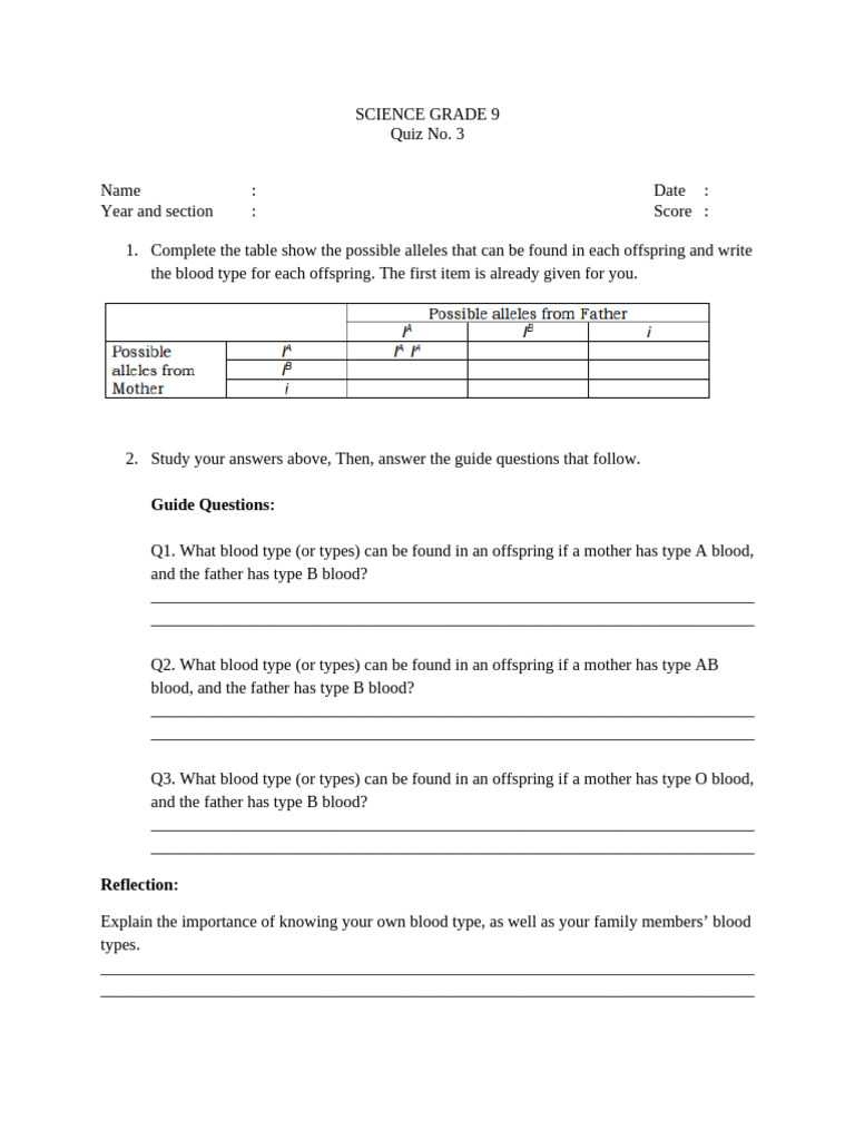 SCIENCE GRADE 9 QUIZ No. 3 | PDF