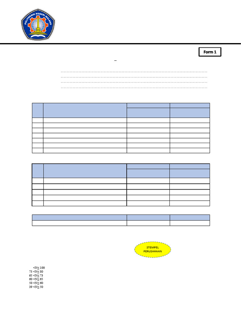 Form Nilai PKL 2024 | PDF