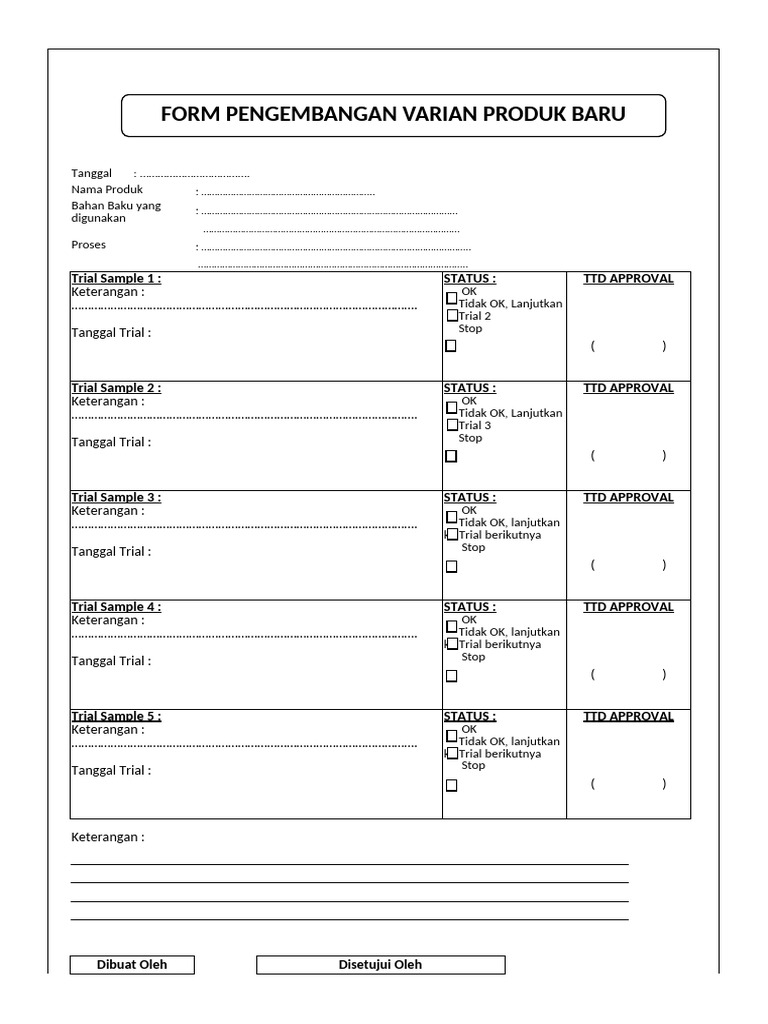 Formulir Uji Coba Produk Baru | PDF