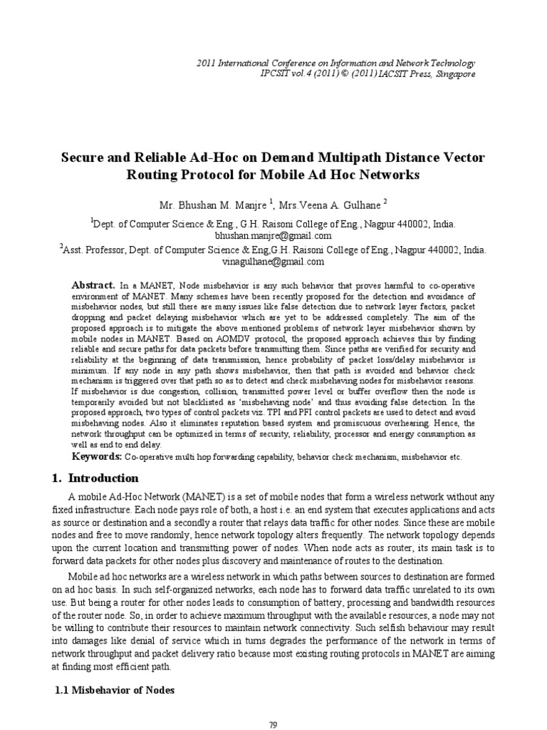 Secure and Reliable Ad-Hoc On Demand Multipath Distance Vector Routing Protocol For Mobile Ad ...